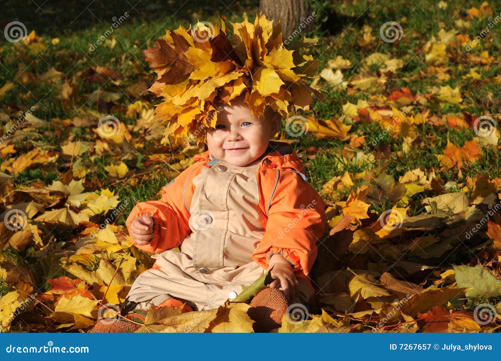 Cute Autumn Baby stock image. Image of leaf, fall, smiling - 7267657