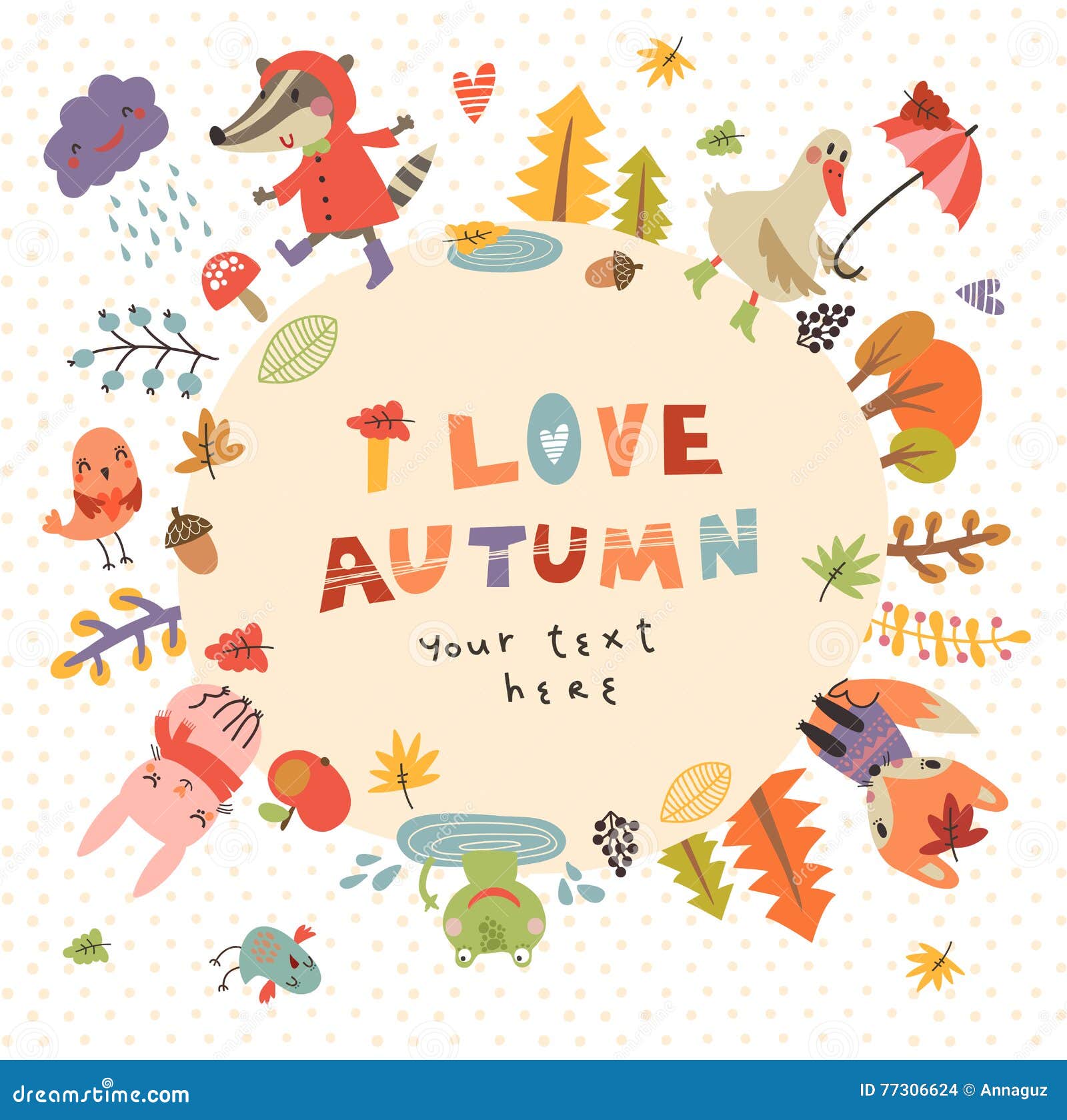 Cute Autumn Background with the Characters Stock Vector - Illustration ...
