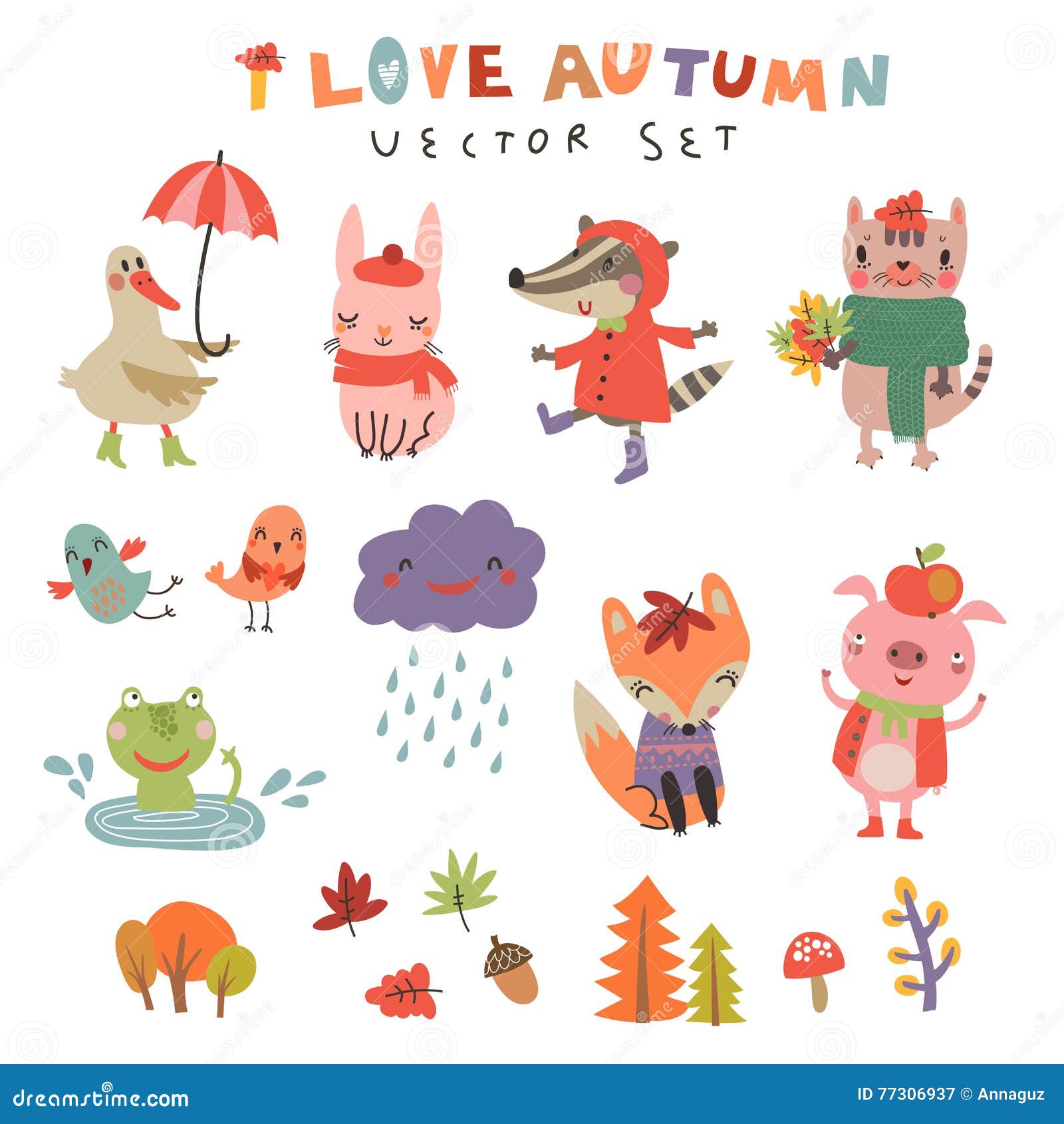 Cute Autumn Background With The Characters Stock Vector - Illustration ...