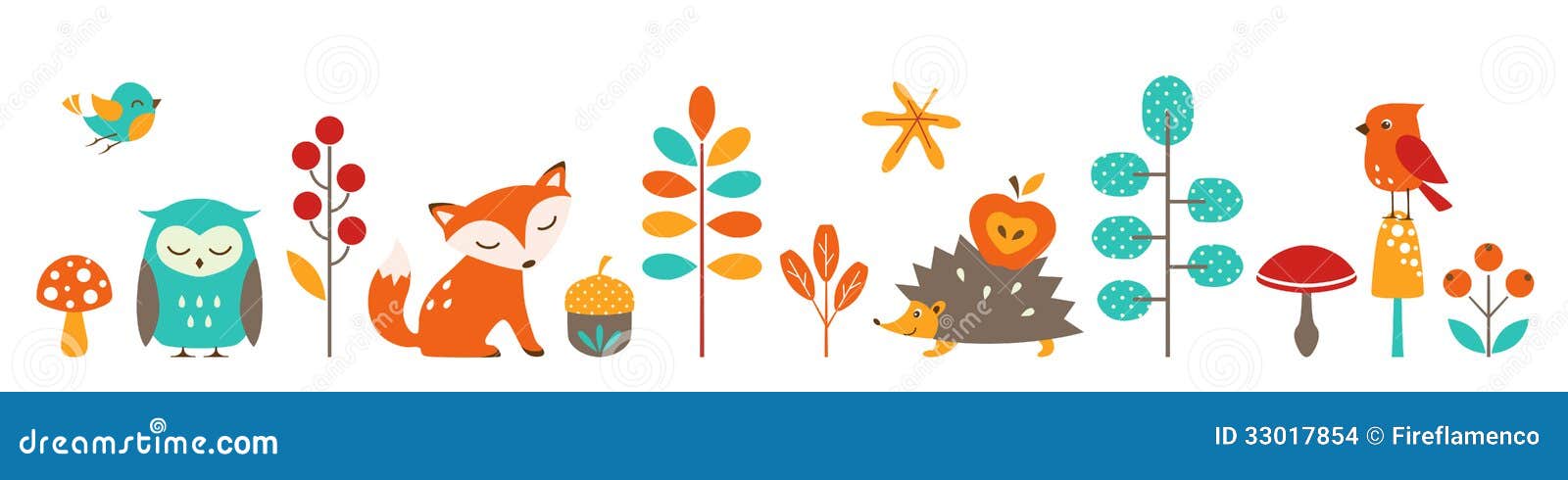 Set Of Cute Autumn Cartoon Cute Things, Plants And Food. Fall Season ...