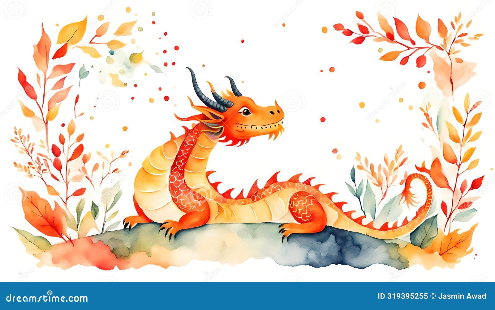 Cute Autumn Dragon with Copy Space Stock Illustration - Illustration of ...