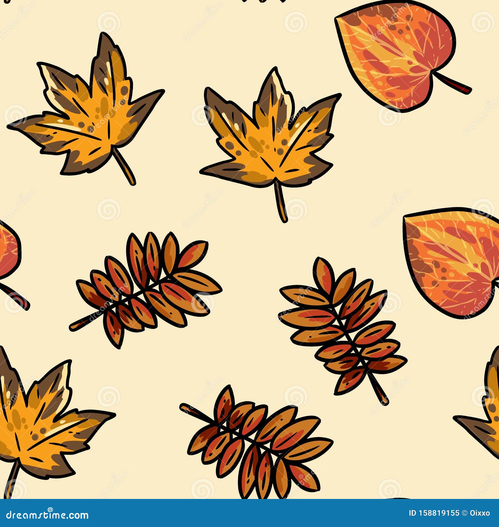 Cute Autumn Leaves Cartoon Seamless Pattern. Fall Decoration Background ...