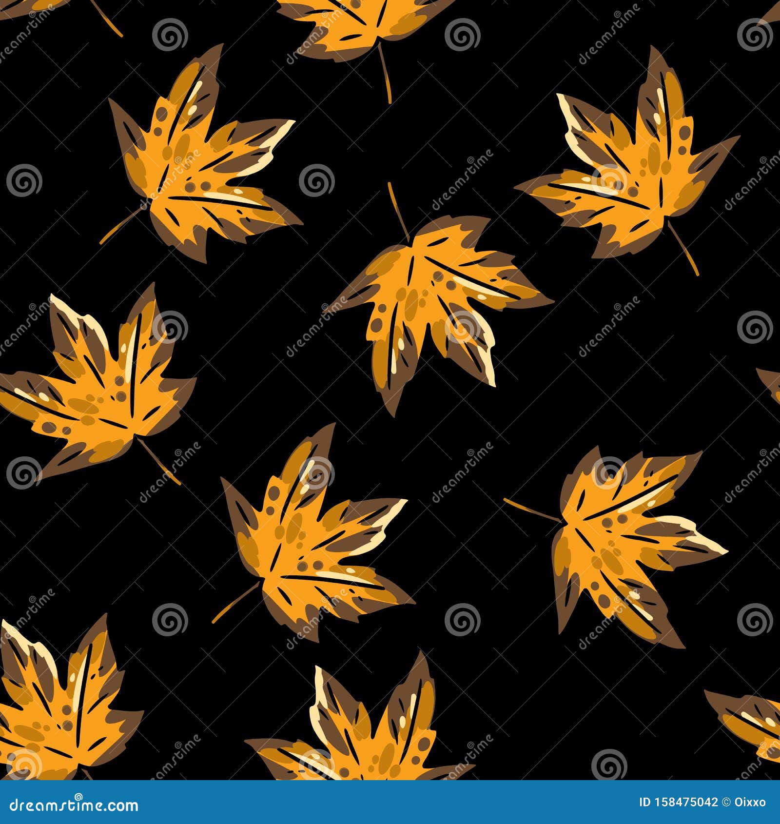Cute Autumn Maple Leaves Cartoon Seamless Pattern. Fall Decoration Hand ...
