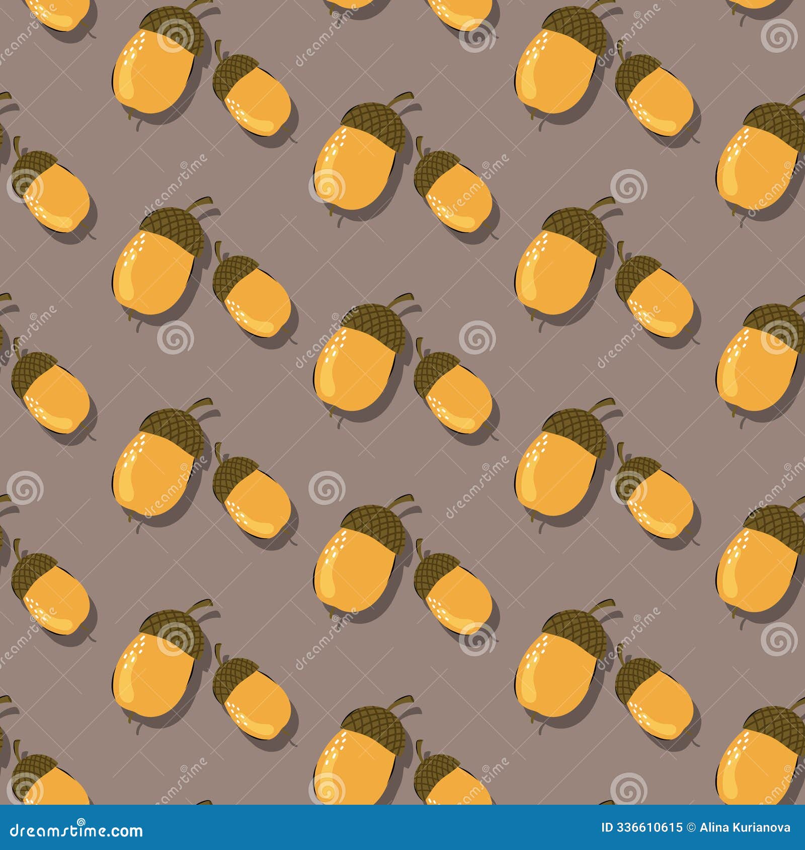 Cute Autumn Seamless Pattern with Oak Acorn. Vector Background for ...
