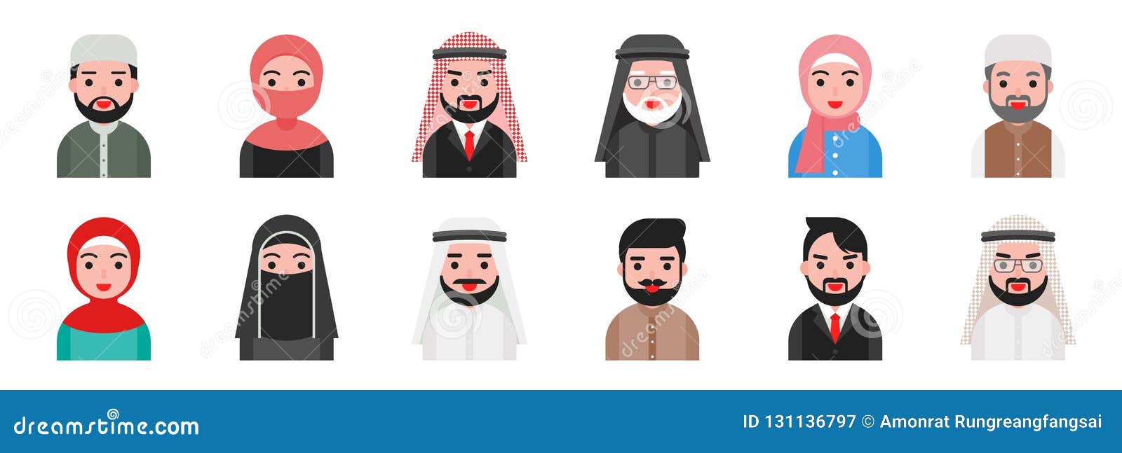 Cute Avatar Arab Muslim People in Flat Design Stock Vector ...