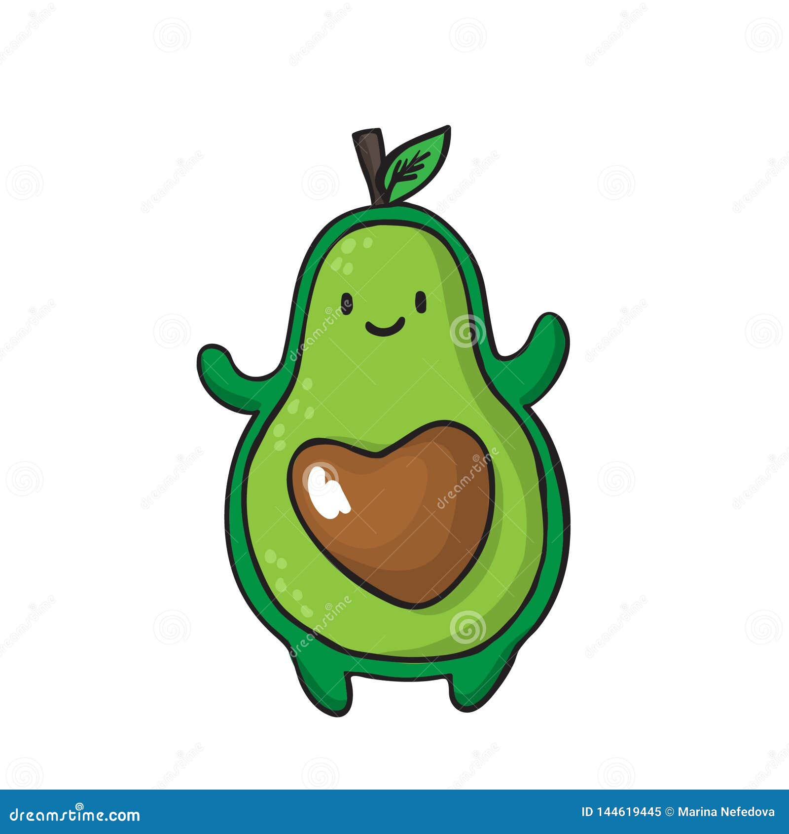 Cute avocado with a heart stock illustration. Illustration of funf ...