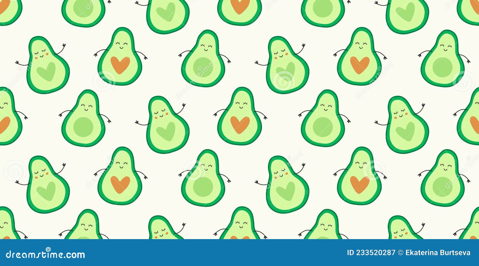 Cute Avocado Seamless Pattern Background Stock Vector - Illustration of ...