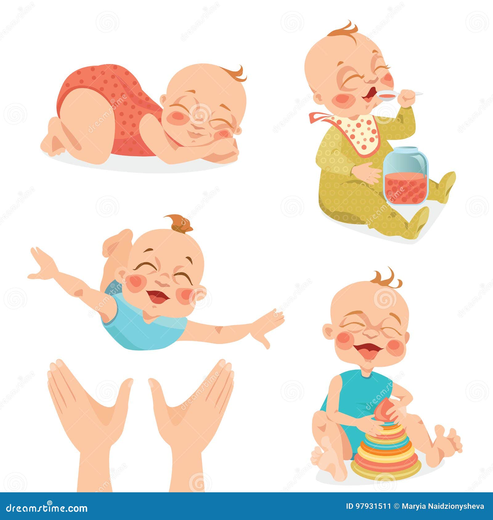 Cute Babies in Cartoon Style Stock Vector - Illustration of childhood ...