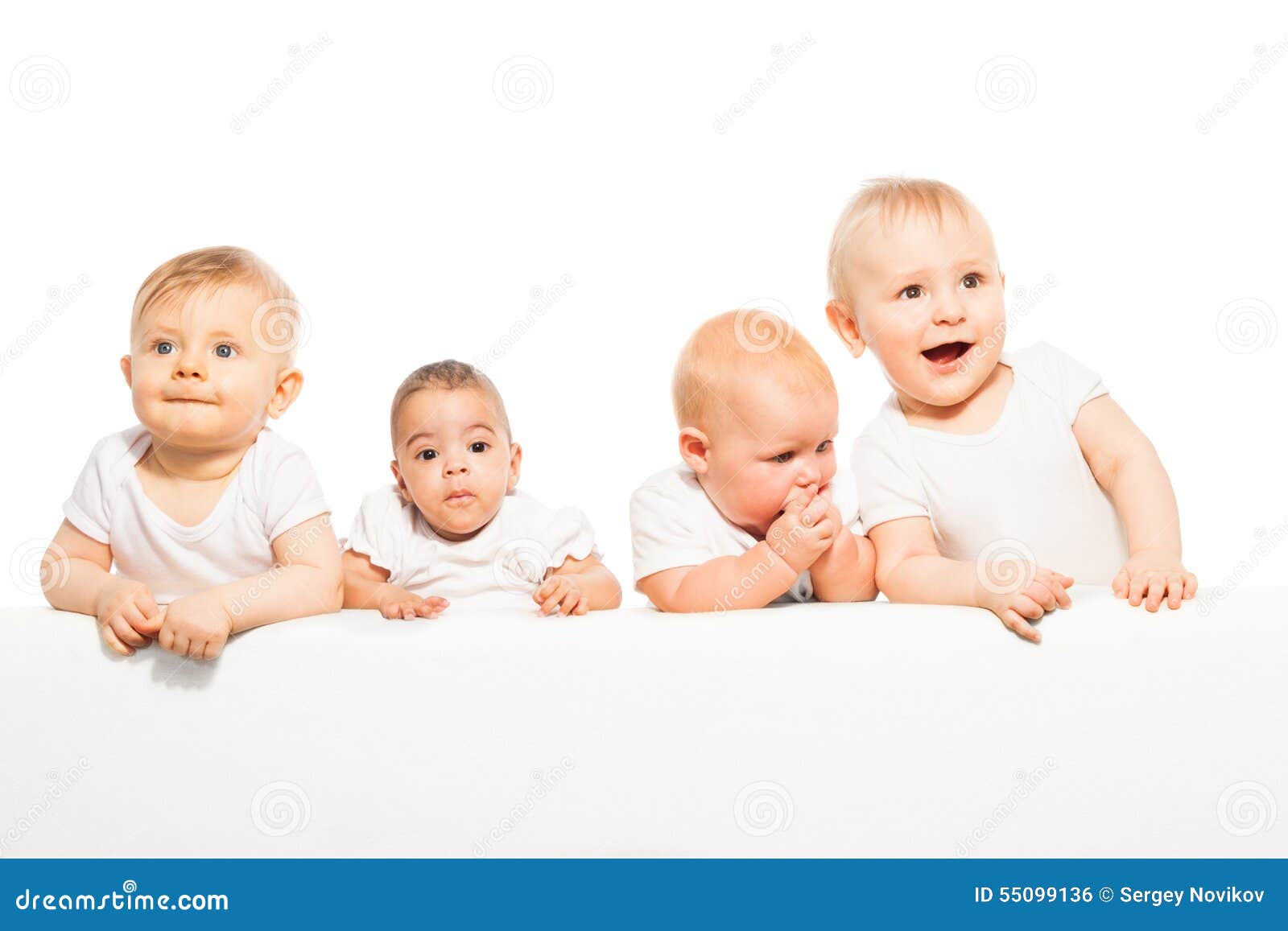 Cute Babies Stand in a Row on the White Background Stock Photo - Image ...
