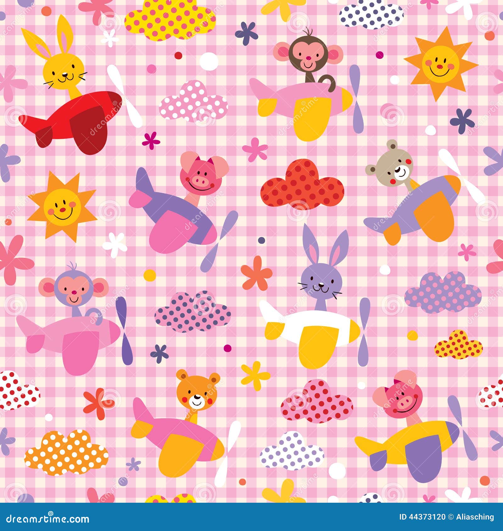 Cute Baby Animals in Airplanes Seamless Kids Pattern Stock Vector ...