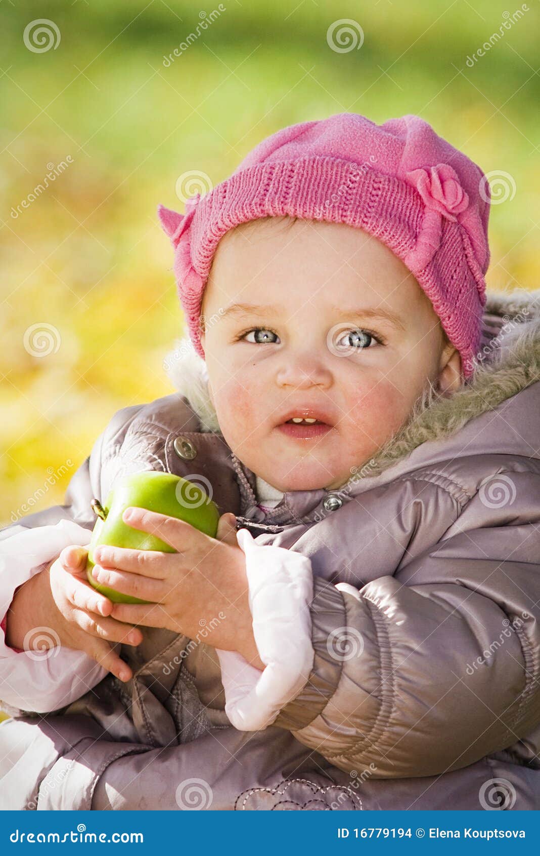 Cute baby with apple stock photo. Image of fall, portrait - 16779194