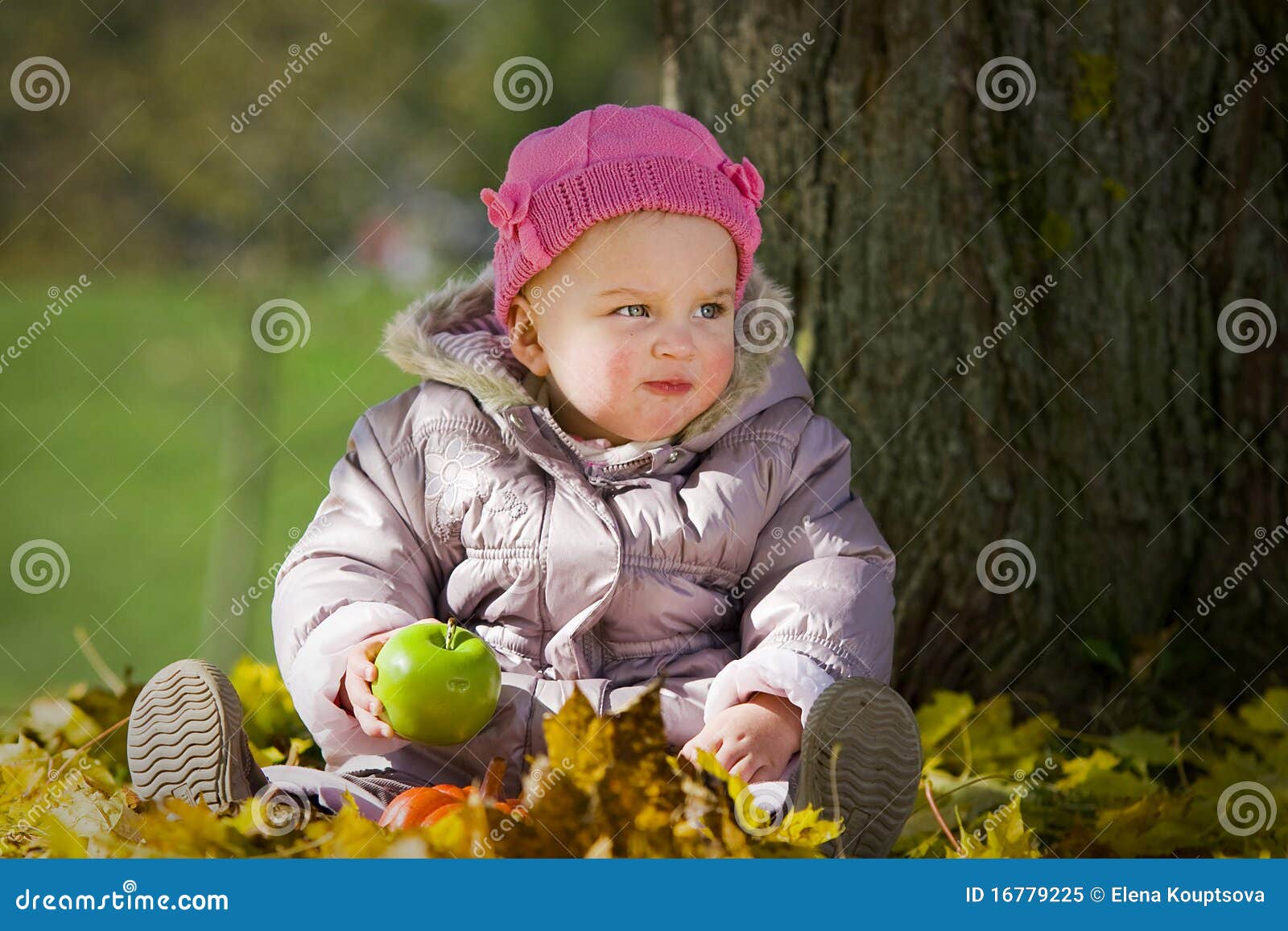 Cute baby with apple stock image. Image of park, smile - 16779225