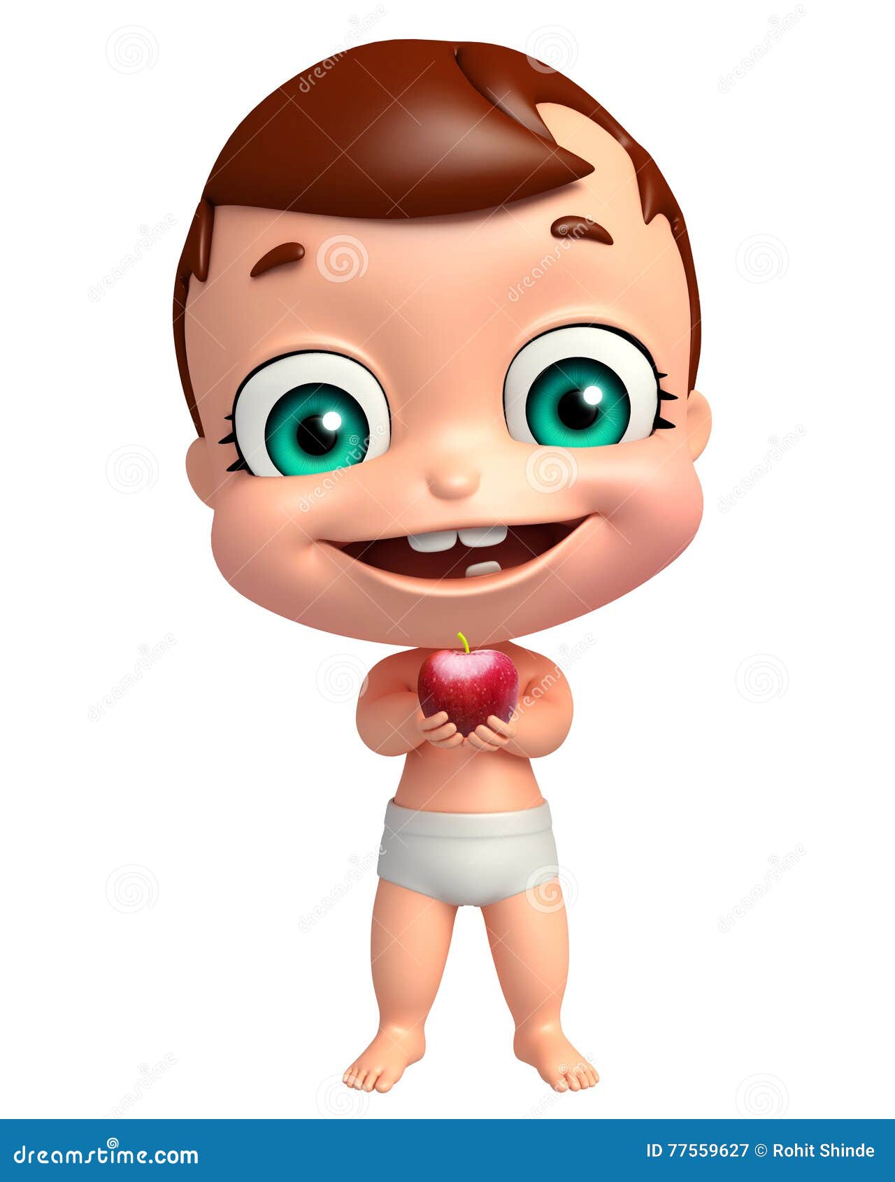 Cute baby with Apple stock illustration. Illustration of education ...