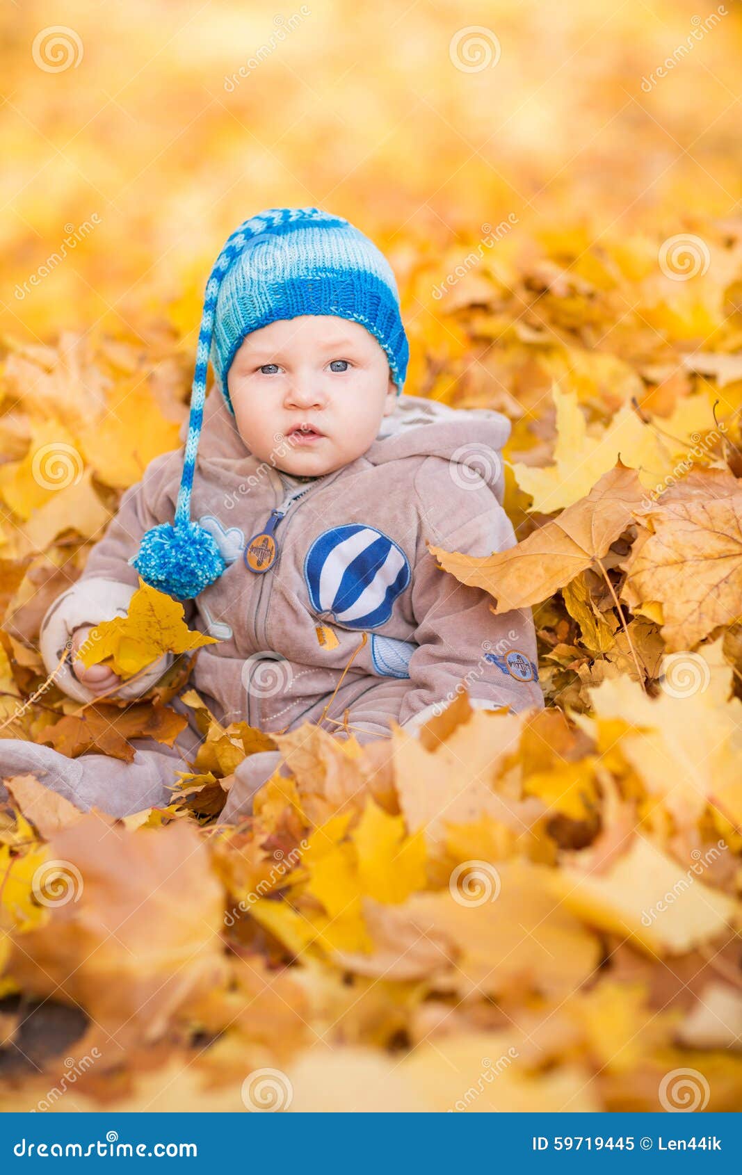 Cute Baby in Autumn Leaves. Stock Image - Image of babies, girl: 59719445