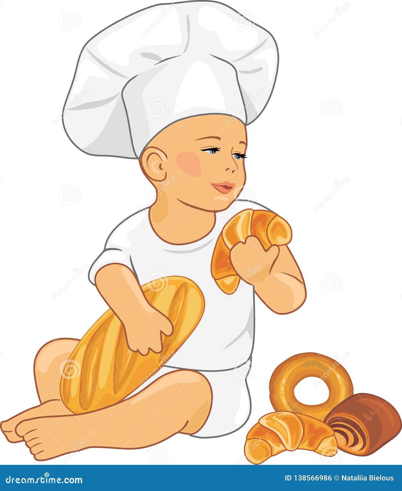 Cute Baby Baker with Croissants and Buns Stock Vector - Illustration of ...