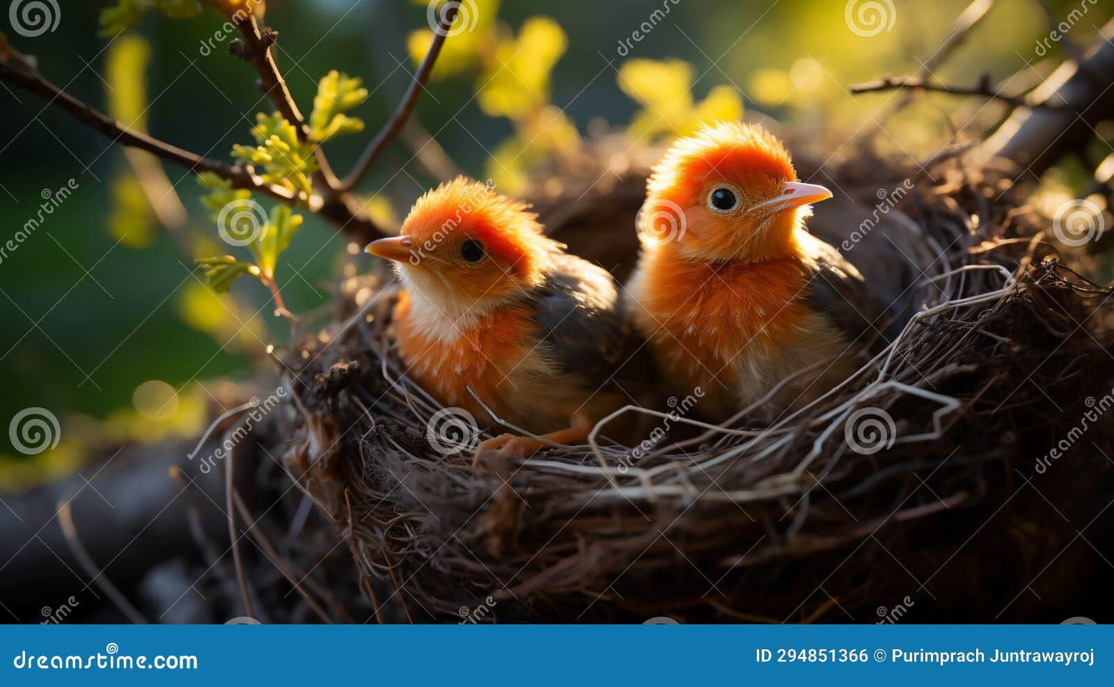 Baby Birds in the Nest on the Branches Generative Ai Stock Illustration ...