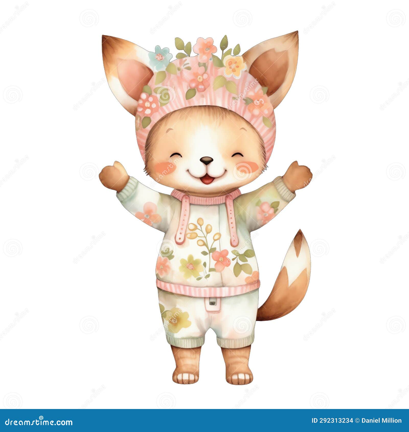 Cute Baby Boho Fox Watercolor Illustration Stock Illustration ...