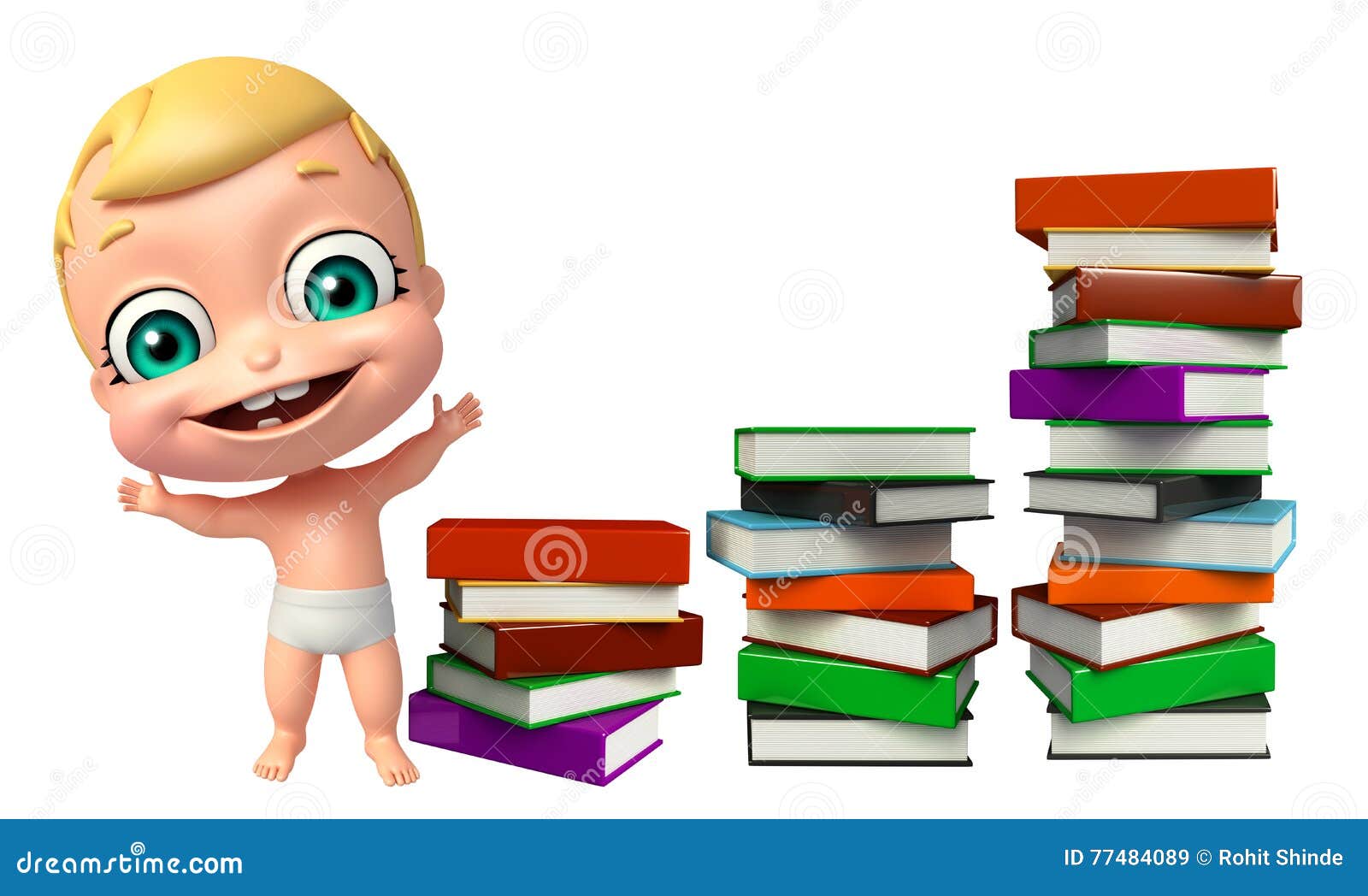 Cute baby with Book stack stock illustration. Illustration of isolated ...