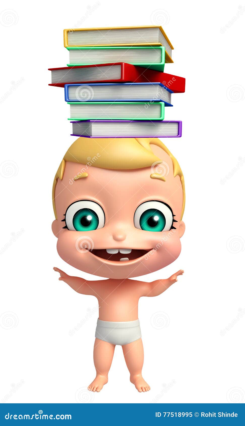Cute baby with Book stack stock illustration. Illustration of activity ...