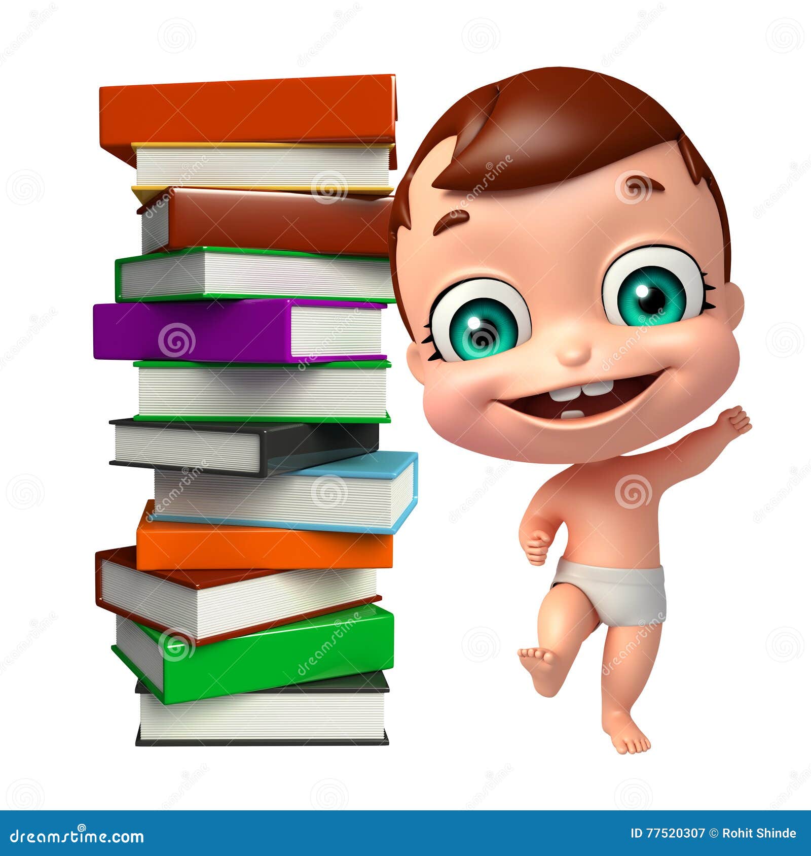 Cute baby with Book stack stock illustration. Illustration of character ...