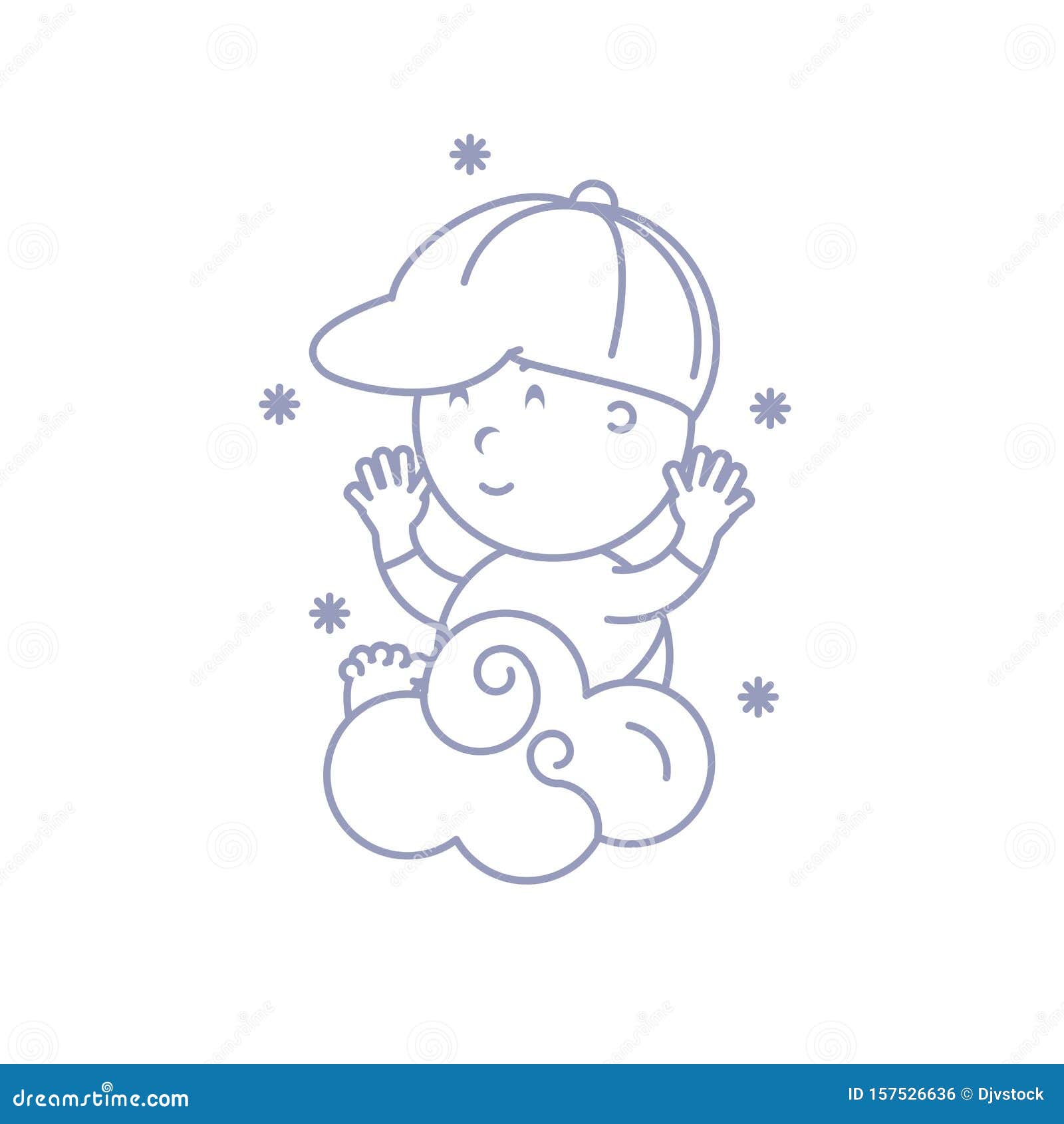 Cute baby boy with cloud stock illustration. Illustration of person ...