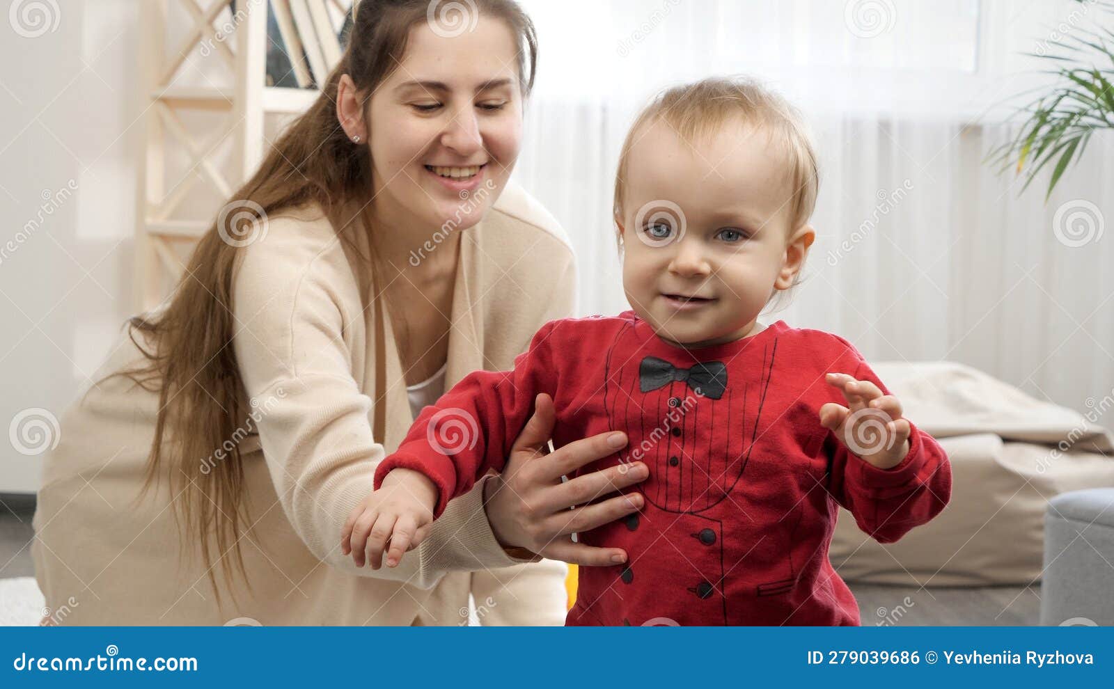 Cute Baby Boy Learning Walking and Smiling while Making First Steps ...