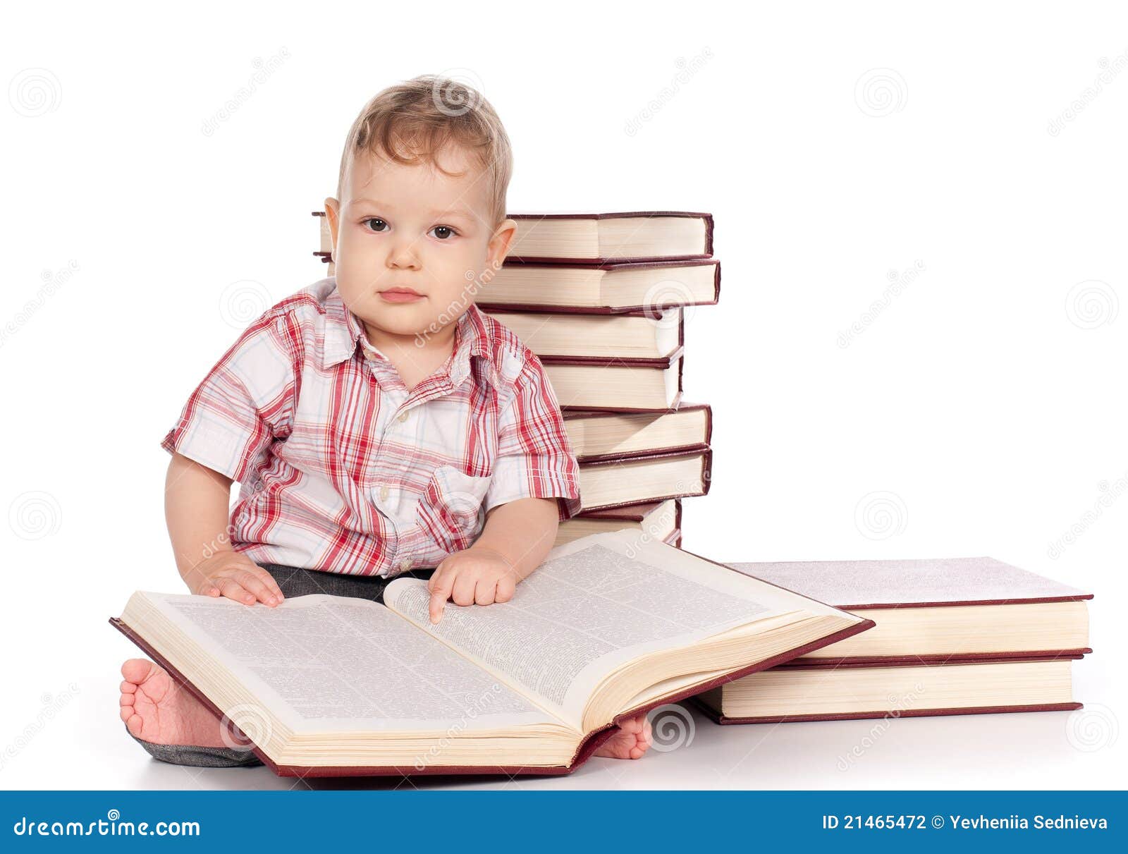 Cute Baby Boy with Many Books Isolated on White Stock Photo - Image of ...