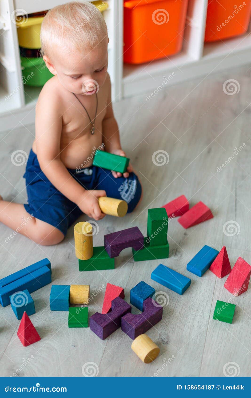 Cute Baby Boy Playing with Building Blocks Stock Image - Image of cubes ...