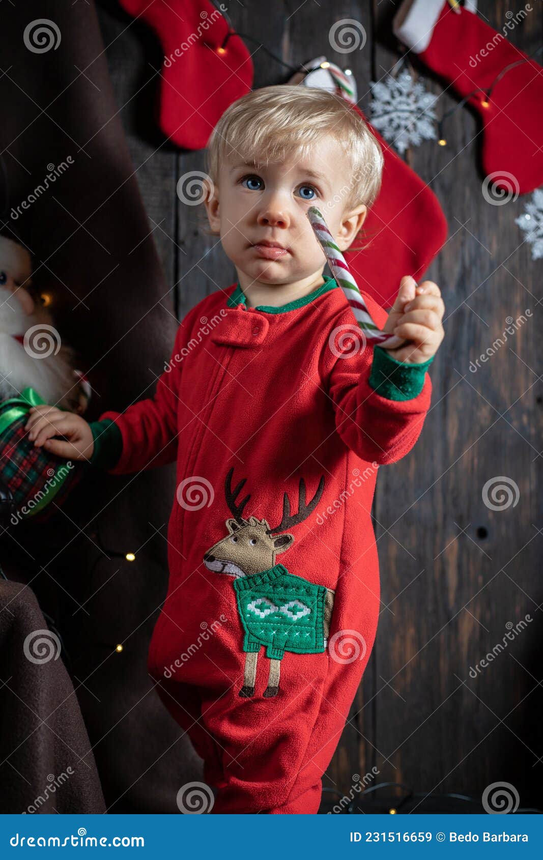 Cute Baby Boy Playing with a Candy Cane Stock Image - Image of child ...