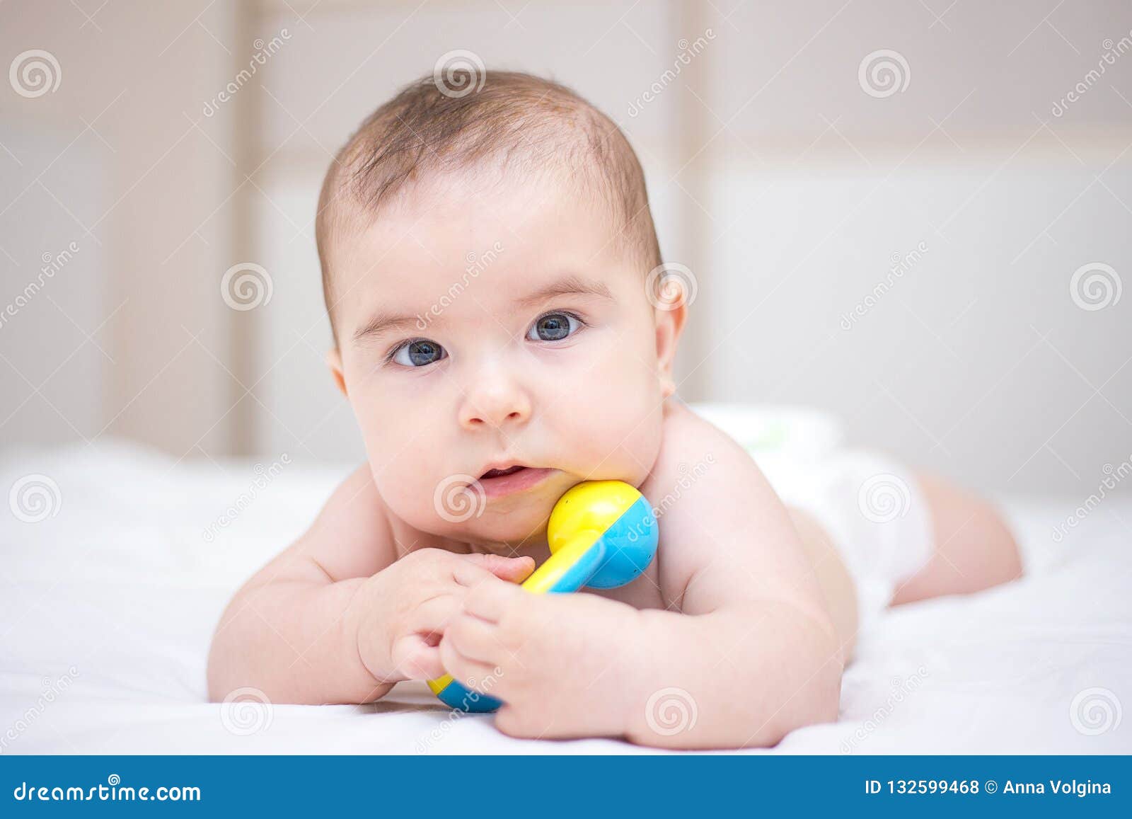 Cute Baby Boy is Playing with Rattle Stock Photo - Image of life ...