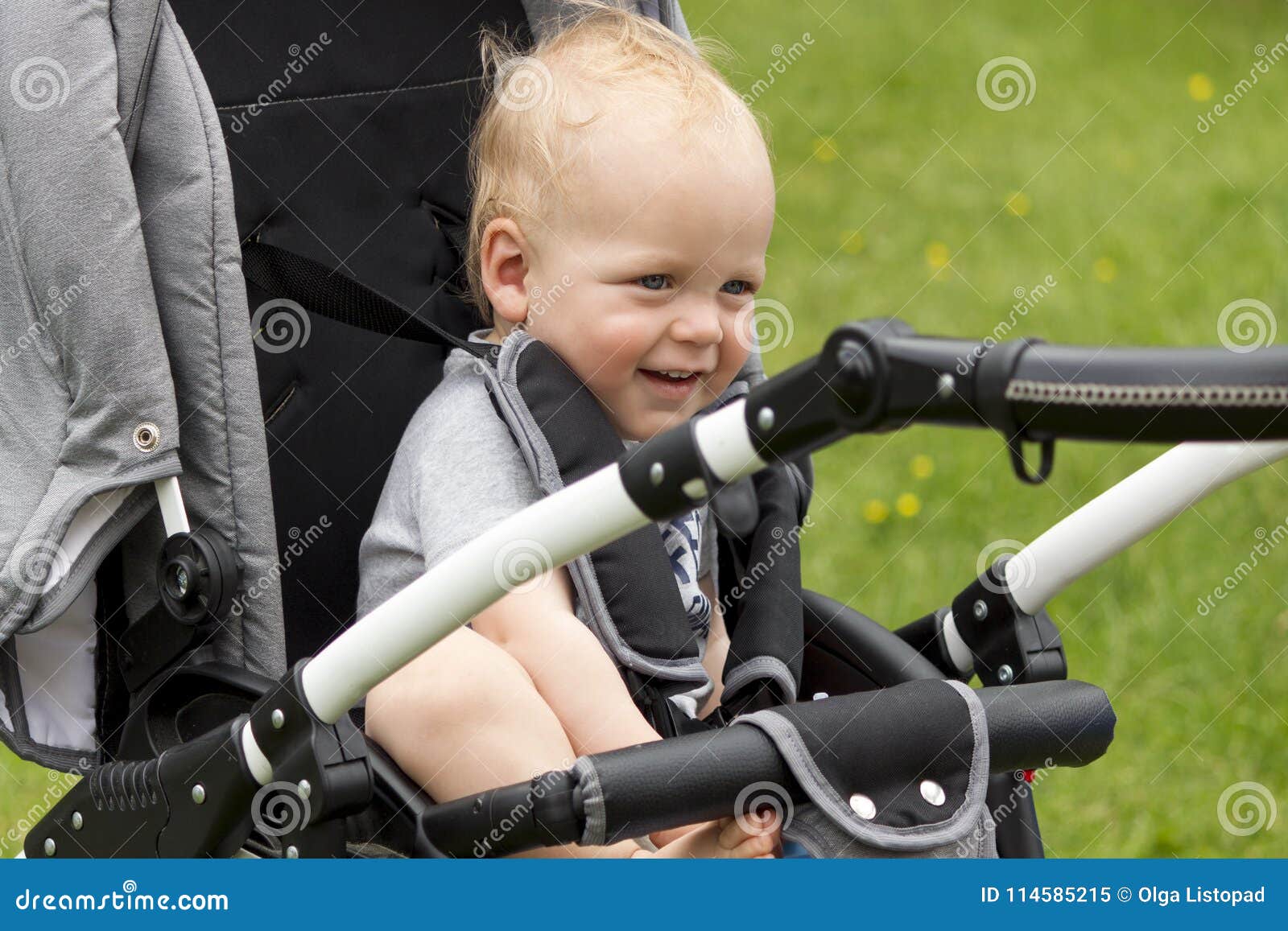 Cute Baby Boy Sitting Stroller on Nature Stock Image - Image of nature ...