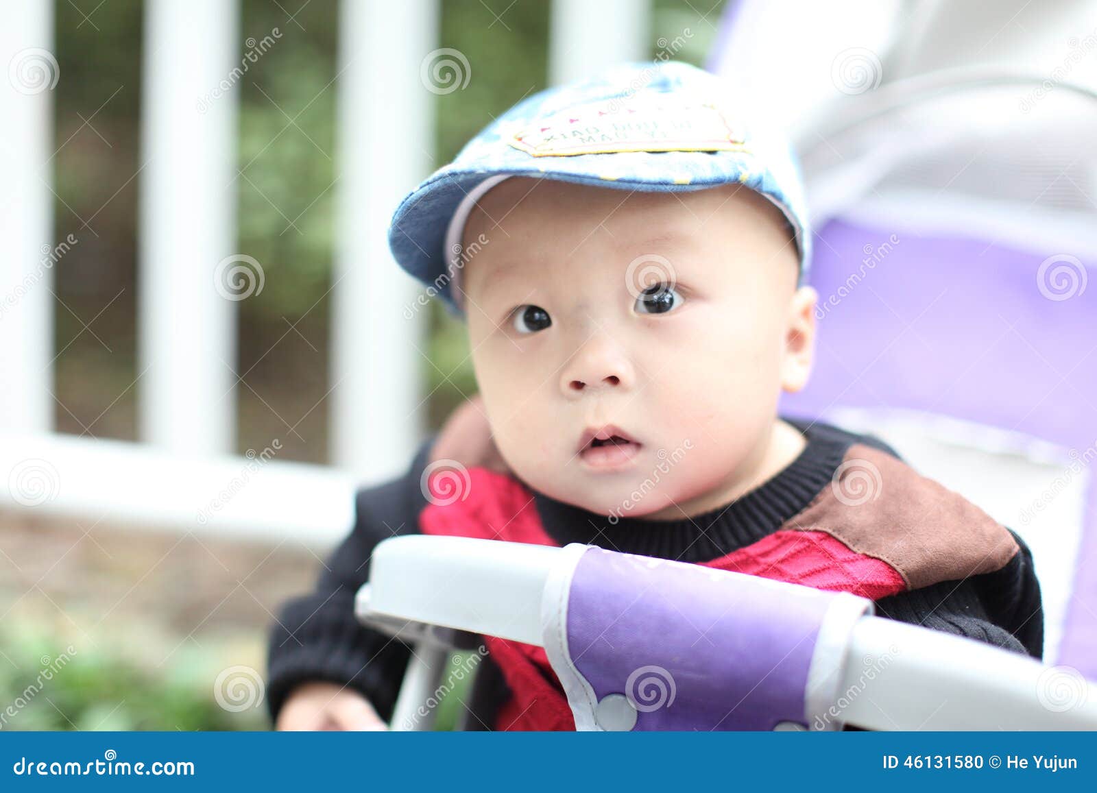 Cute Baby Boy Sitting in Stroller Stock Photo - Image of beautiful ...