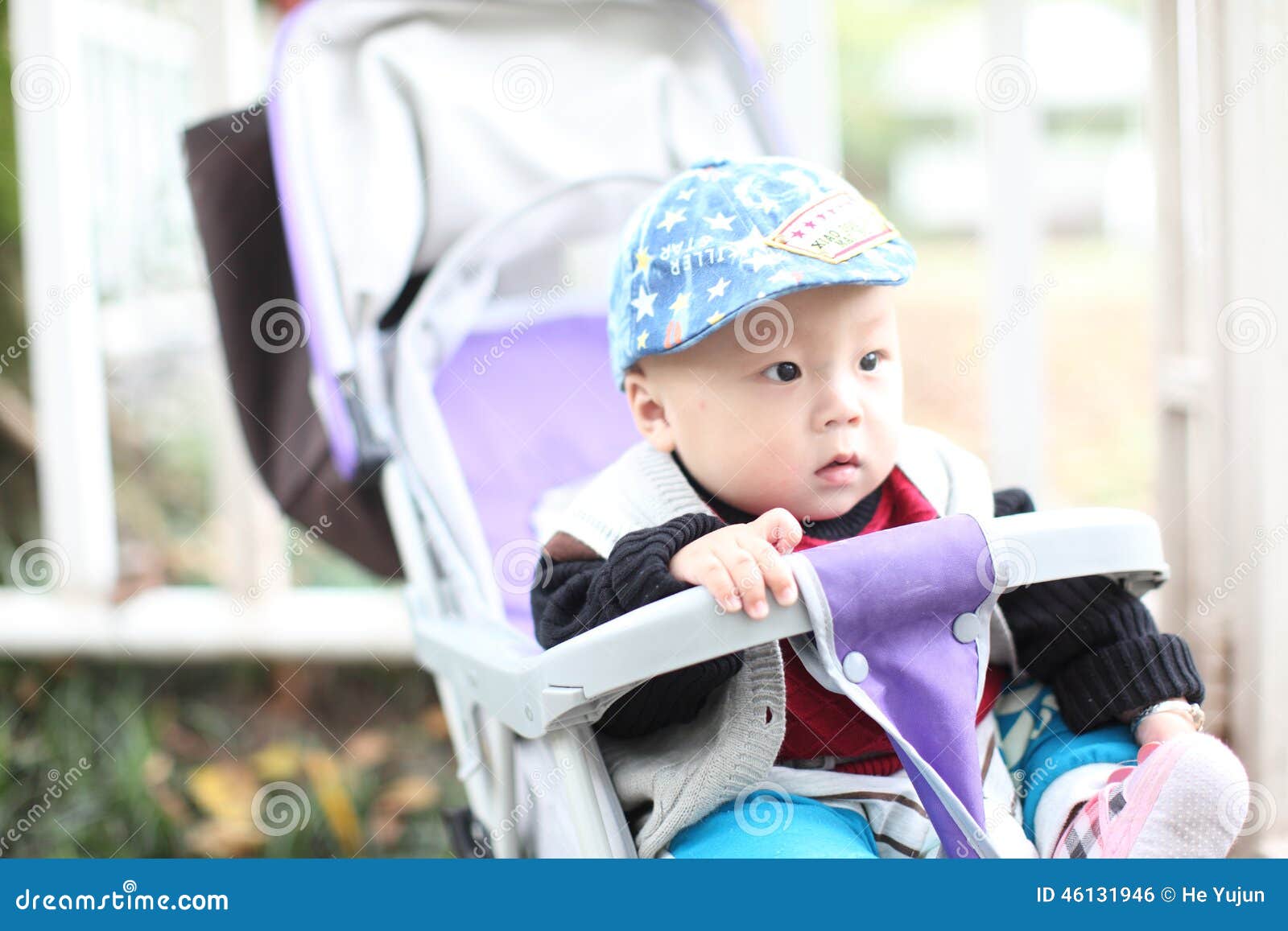 Cute Baby Boy Sitting in Stroller Stock Photo - Image of care, carriage ...