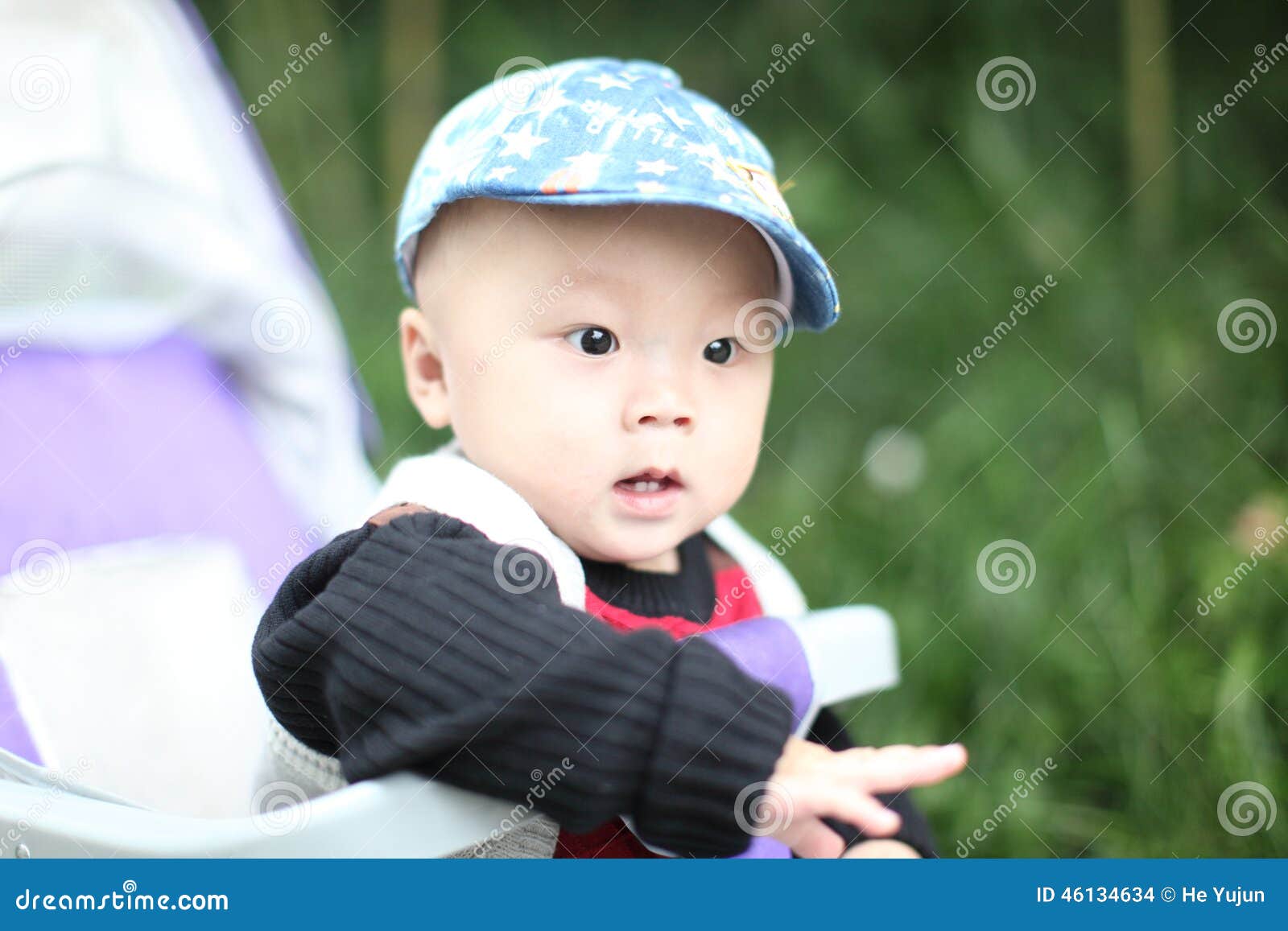 Cute Baby Boy Sitting in Stroller Stock Photo - Image of little ...