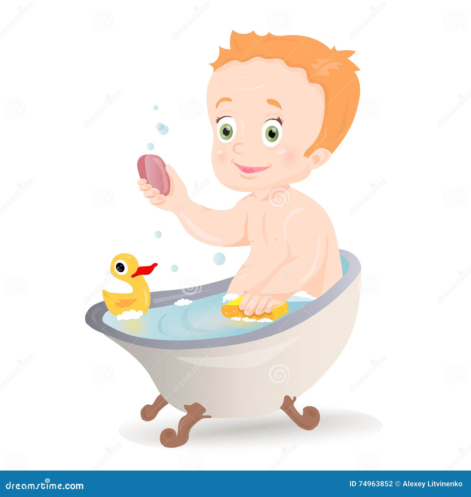 Cute Baby Boy Smiling while Talking a Bath. Stock Vector - Illustration ...