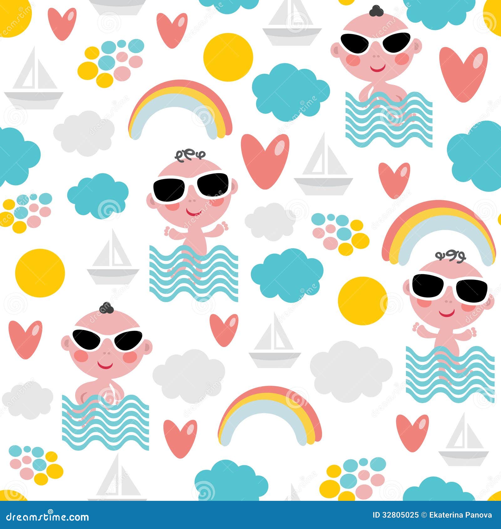 Cute Baby Boy on Vacation Seamless Pattern. Stock Vector - Illustration ...