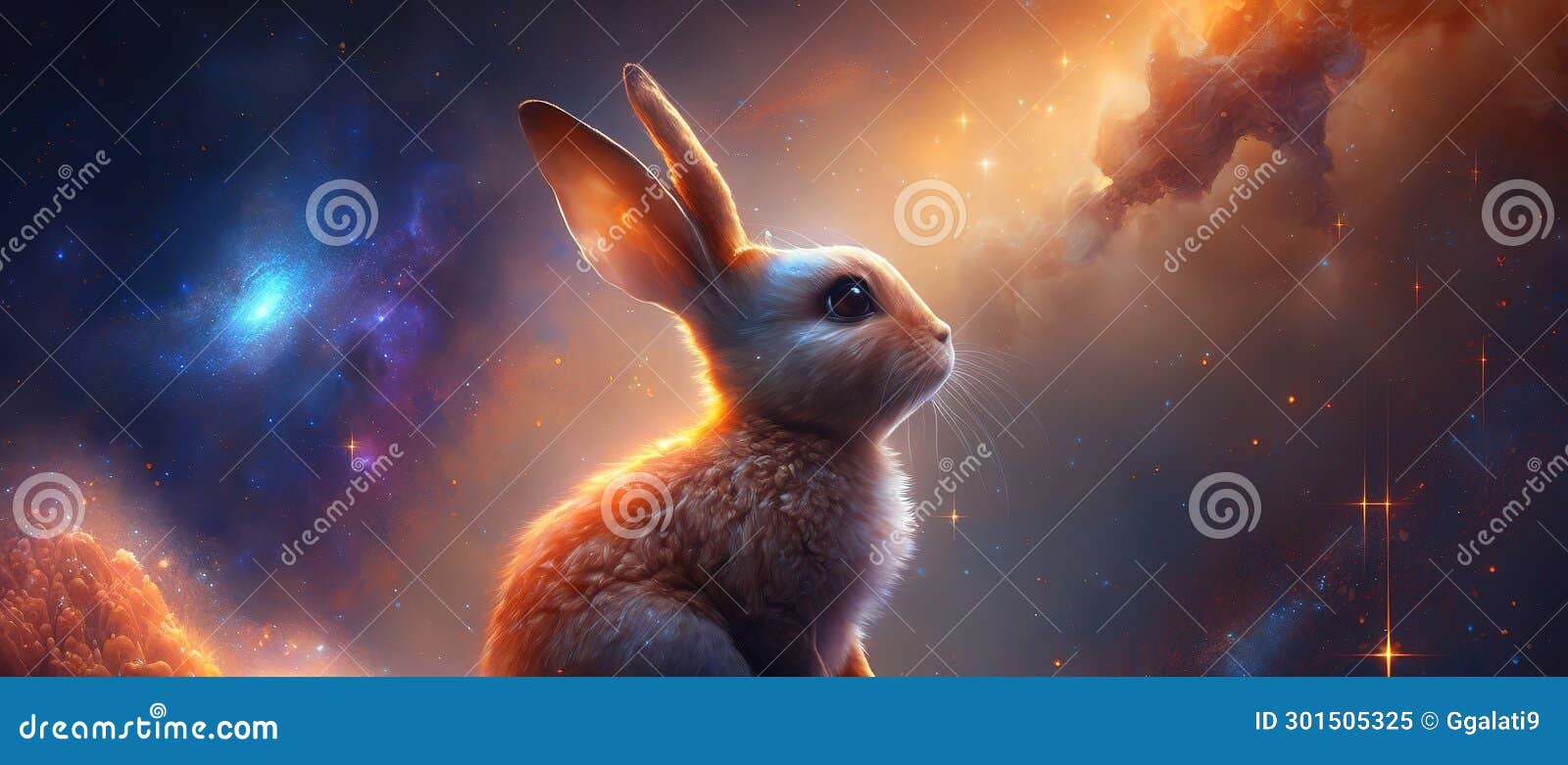 A Cute Baby Bunny Watching the Universe, Thinking about Life and Future ...