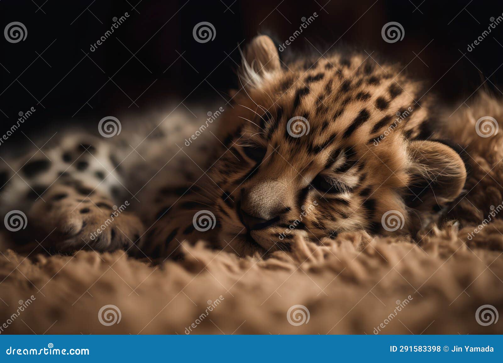 Cute Baby Cheetah Cub Sleeping on a Soft Blanket. Stock Illustration ...