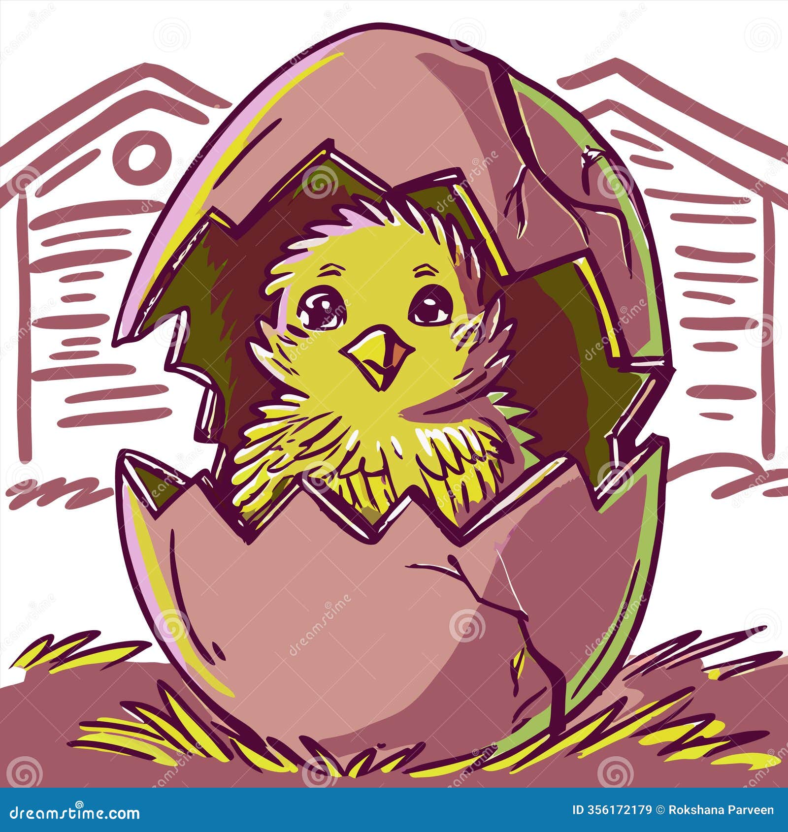 Cute Baby Chick Hatching from an Egg Stock Illustration - Illustration ...
