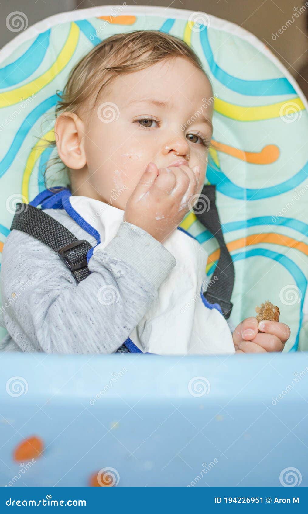 Cute Baby Child Getting Messy Eating by Itself Stock Image - Image of ...