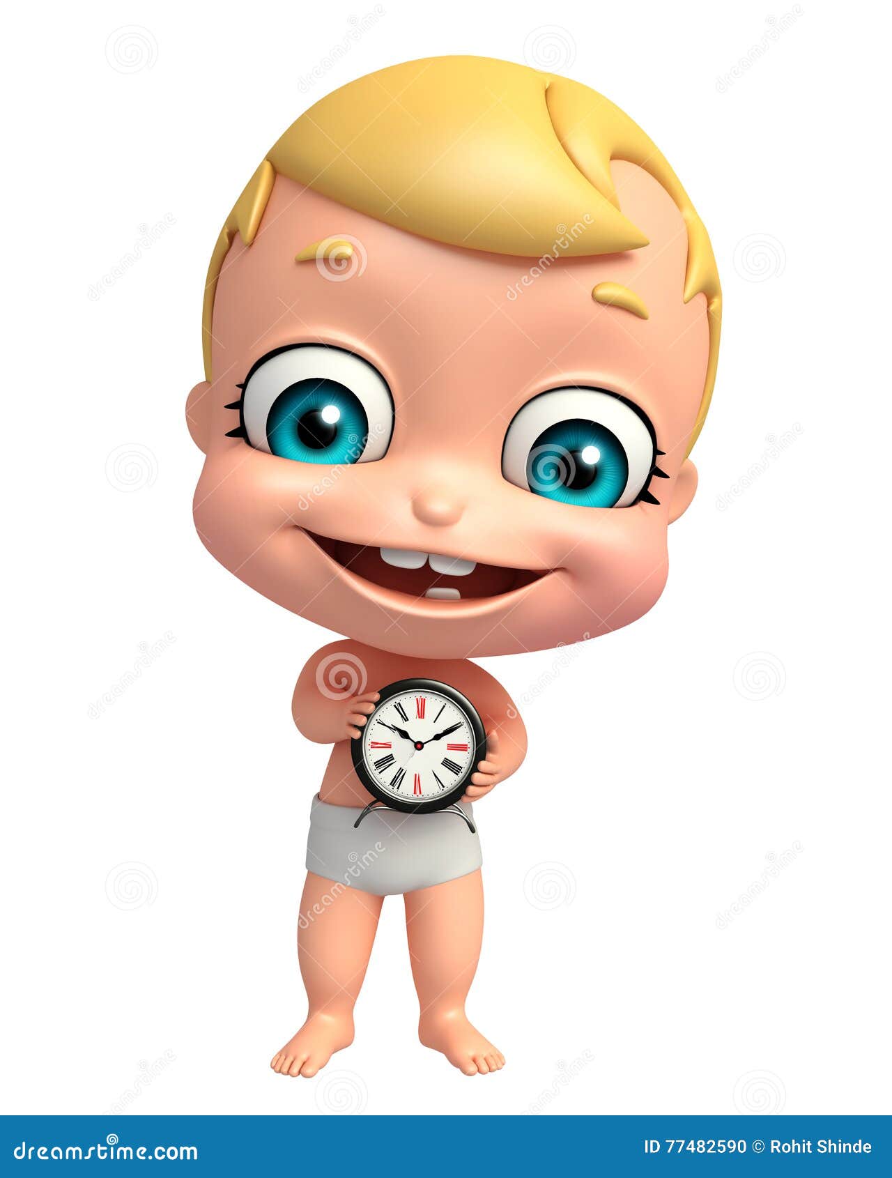 Cute baby with Clock stock illustration. Illustration of clipart - 77482590