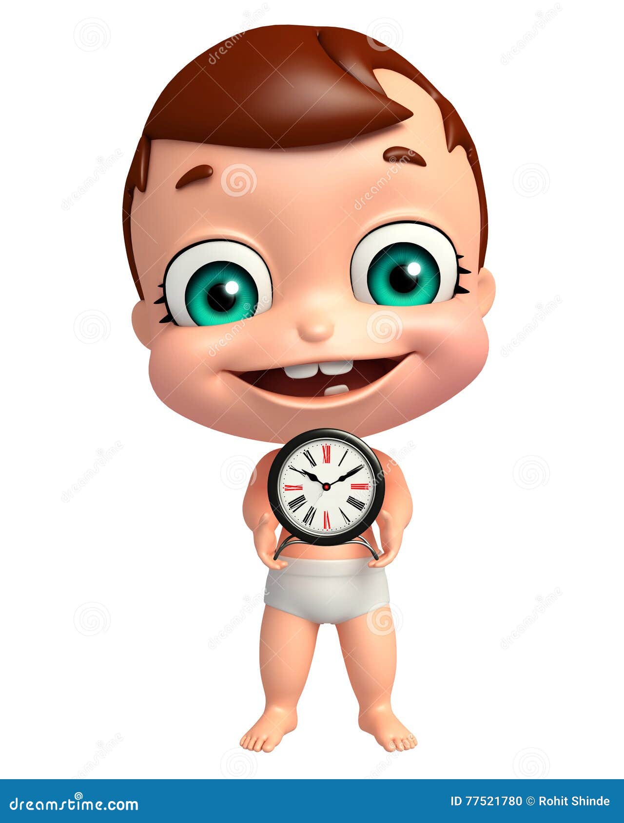 Cute baby with Clock stock illustration. Illustration of clipart - 77521780