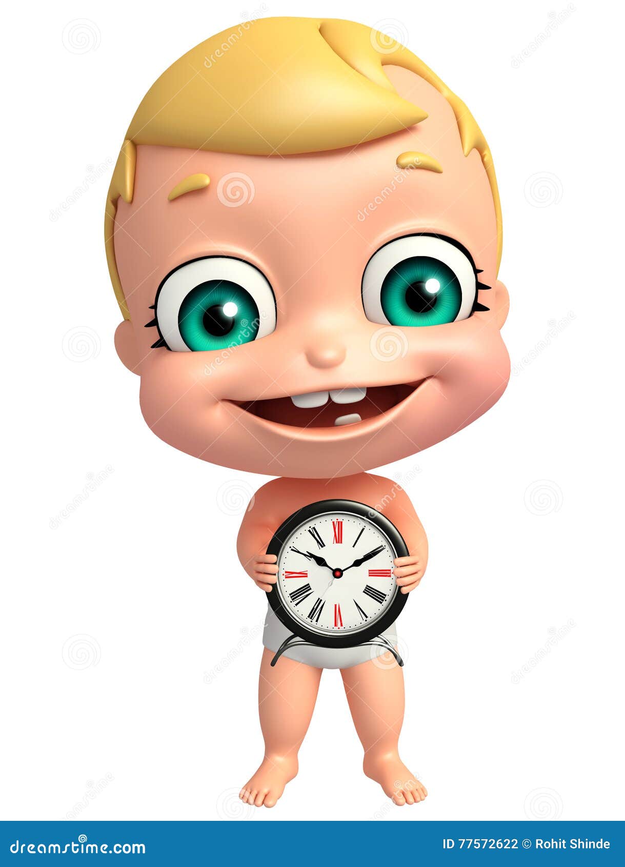 Cute baby with Clock stock illustration. Illustration of learning ...