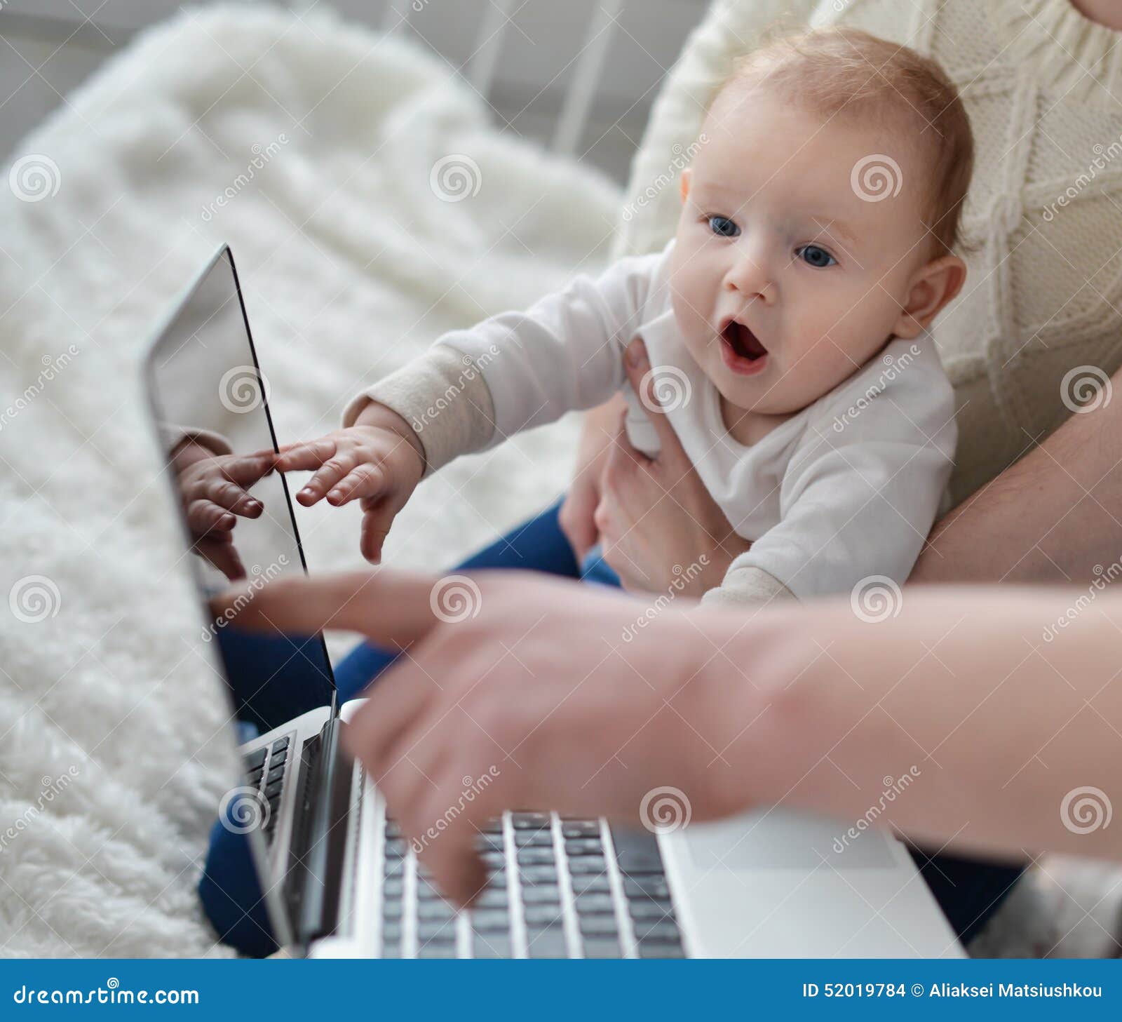 Cute Baby with Computer (laptop) As If Working Stock Photo - Image of ...