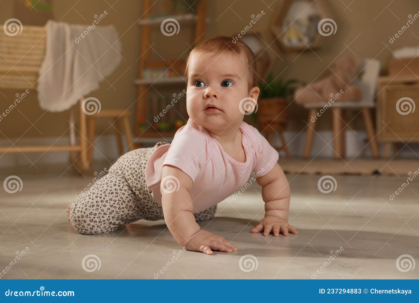 Cute Baby Crawling on Floor at Home Stock Image - Image of cute, child ...