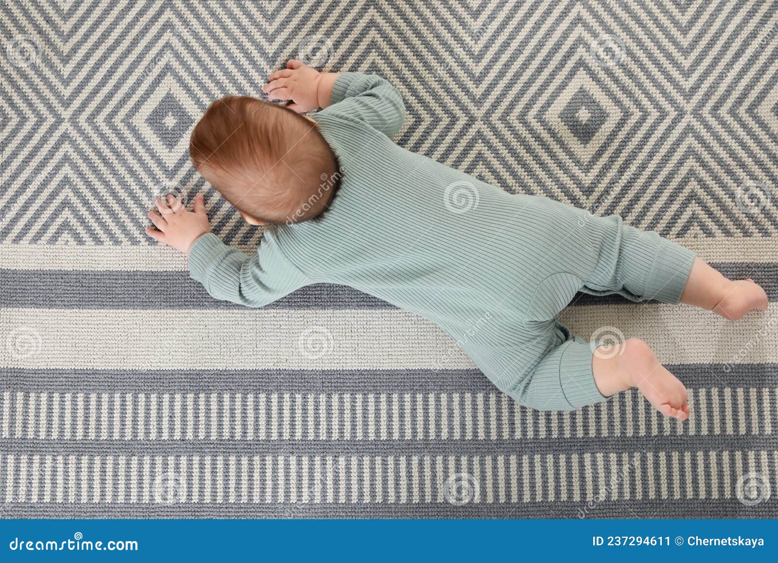 Cute Baby Crawling on Floor, Top View Stock Image - Image of background ...