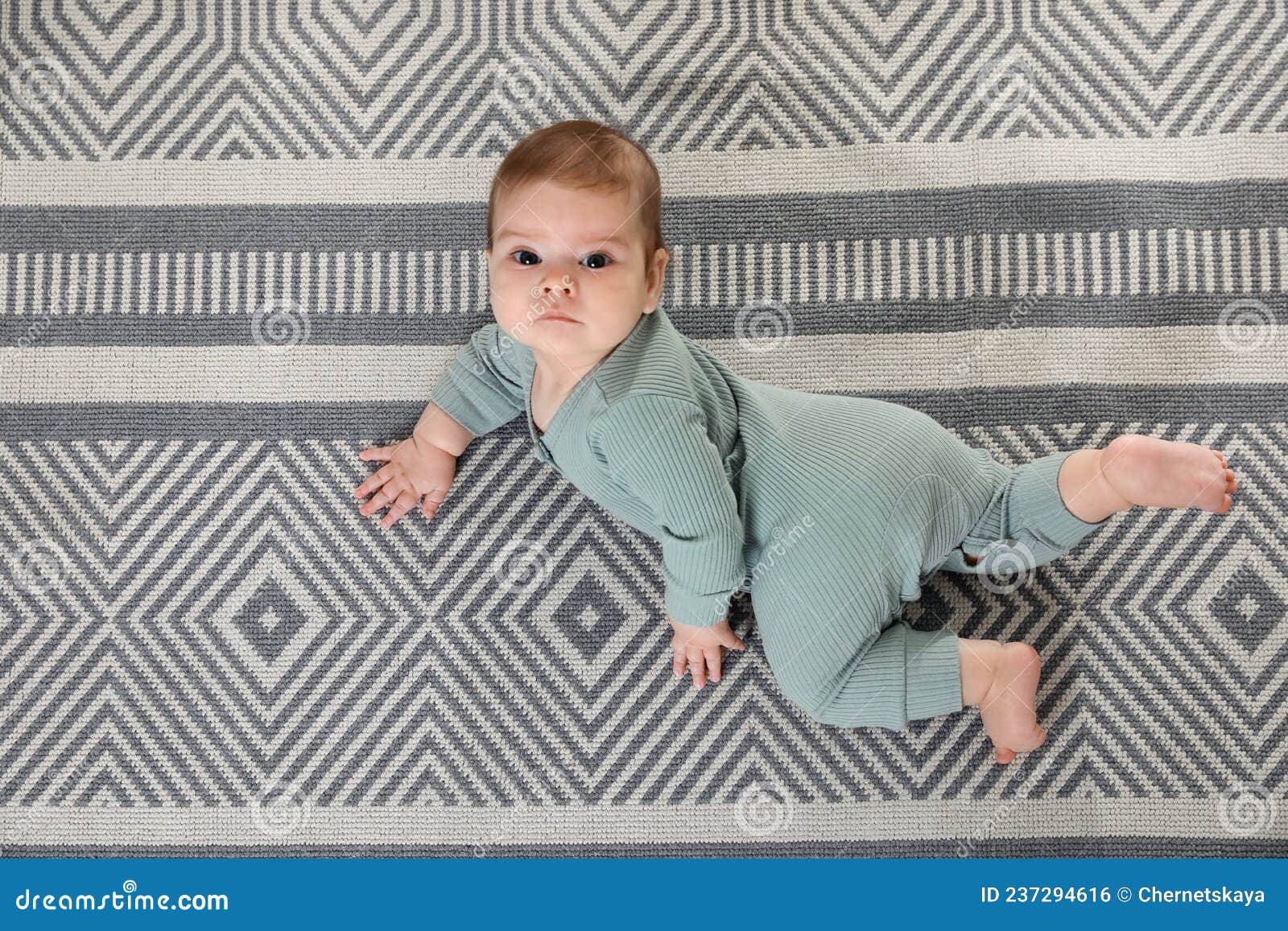 Cute Baby Crawling on Floor, Top View Stock Photo - Image of babyhood ...
