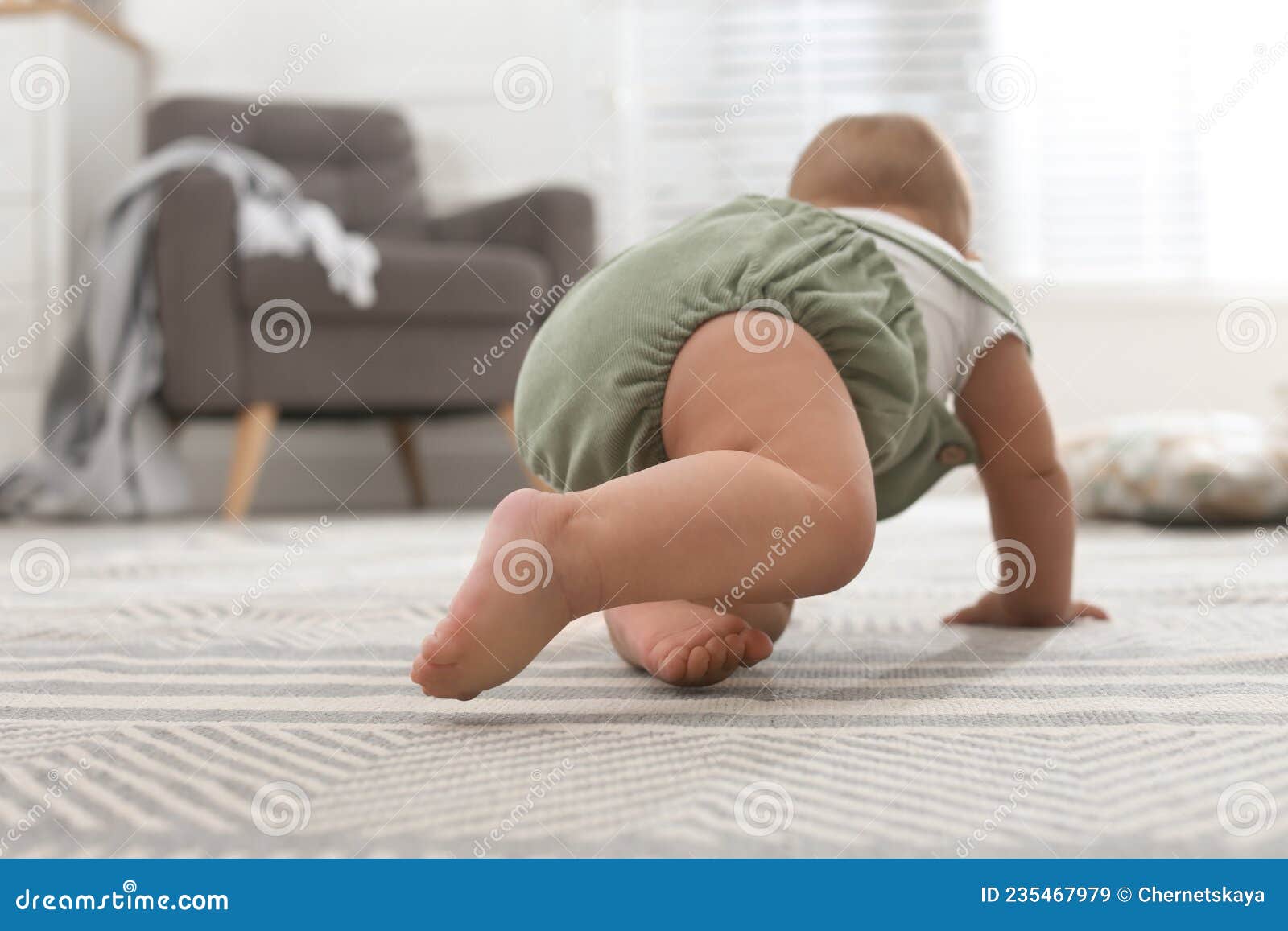 Cute Baby Crawling at Home, Focus on Legs Stock Image - Image of home ...