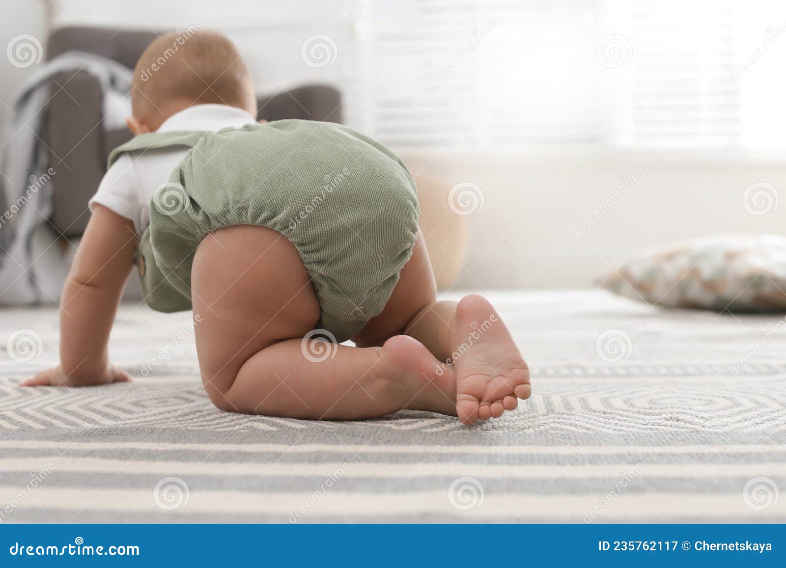 Cute Baby Crawling at Home, Focus on Legs Stock Image - Image of girl ...