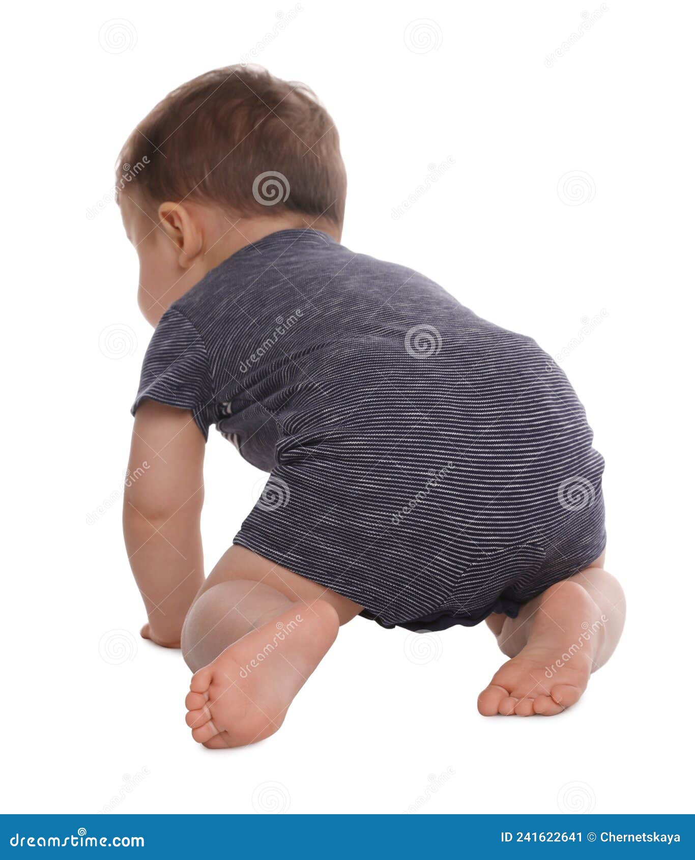Cute Baby Crawling on White Background, Back View Stock Image - Image ...